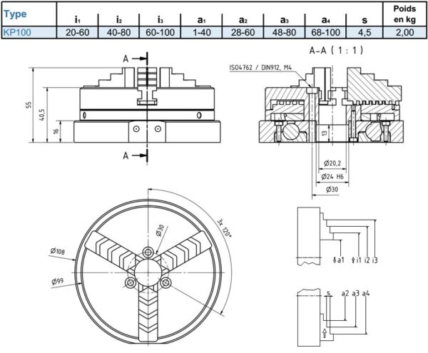 Mandrin inox pneumatique de précision