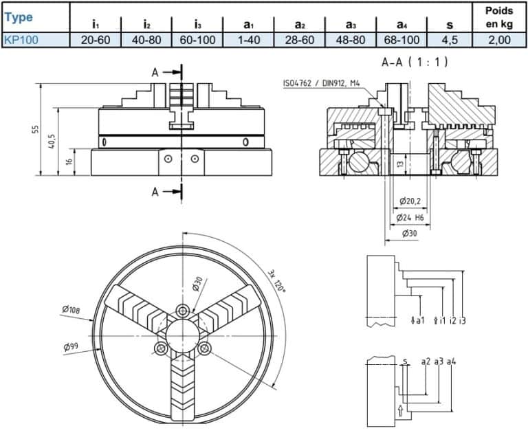 Mandrin inox pneumatique de précision